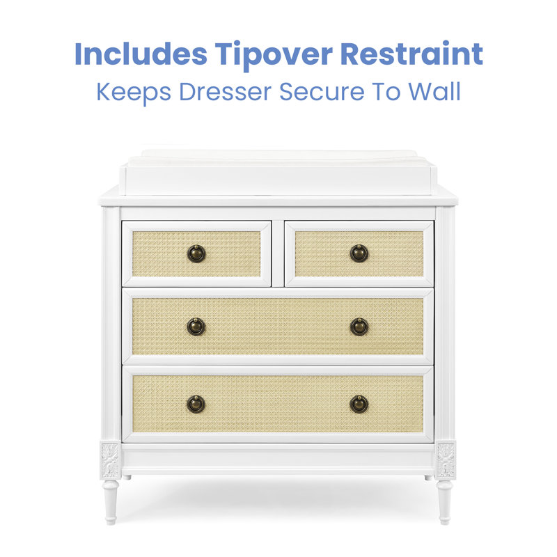 Delta Children Madeline 4 Drawer Dresser With Changing Top And Interlocking Drawers Bianca White Textured Almond Wayfair